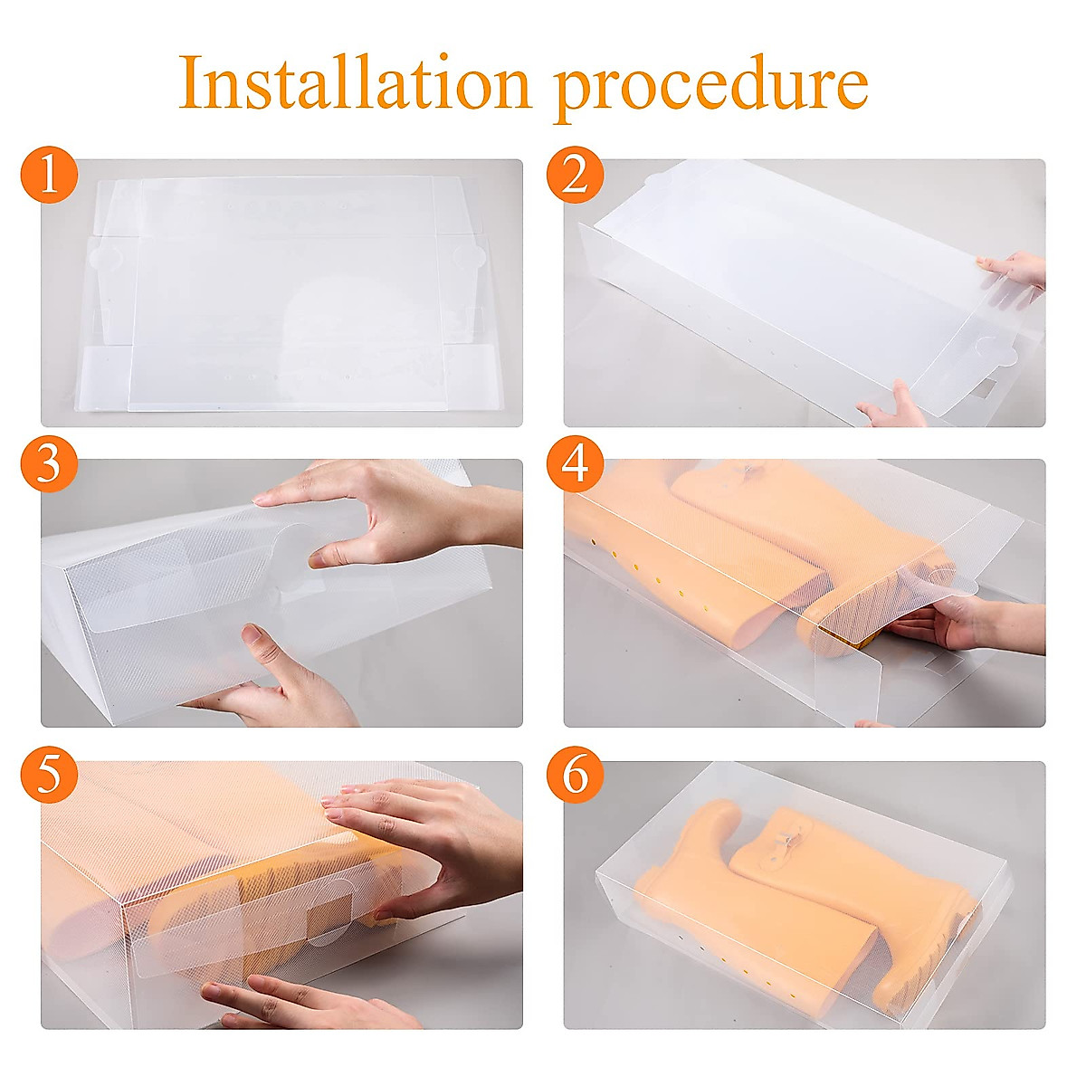 Shihanee 12 Pcs Boot Box Clear Plastic Stackable Shoe Storage Organizer Foldable Heavy Duty Shoe Containers for Closet Small Spaces Dorm Bedroom Apartments, 20.5 x 12 x 4.3 Inches