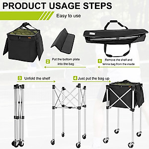 AKOZLIN Tennis Ball Hopper with Wheels Holds 150 Balls Tennis Ball Cart Sports Teaching Cart Lightweight Aluminum Alloy