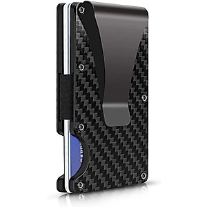 AZZS Carbon Fiber Minimalist Wallet for Men - RFID Blocking Credit Card Holder Metal Wallet- Money Clip Slim Front Pocket (Carbon Fiber)