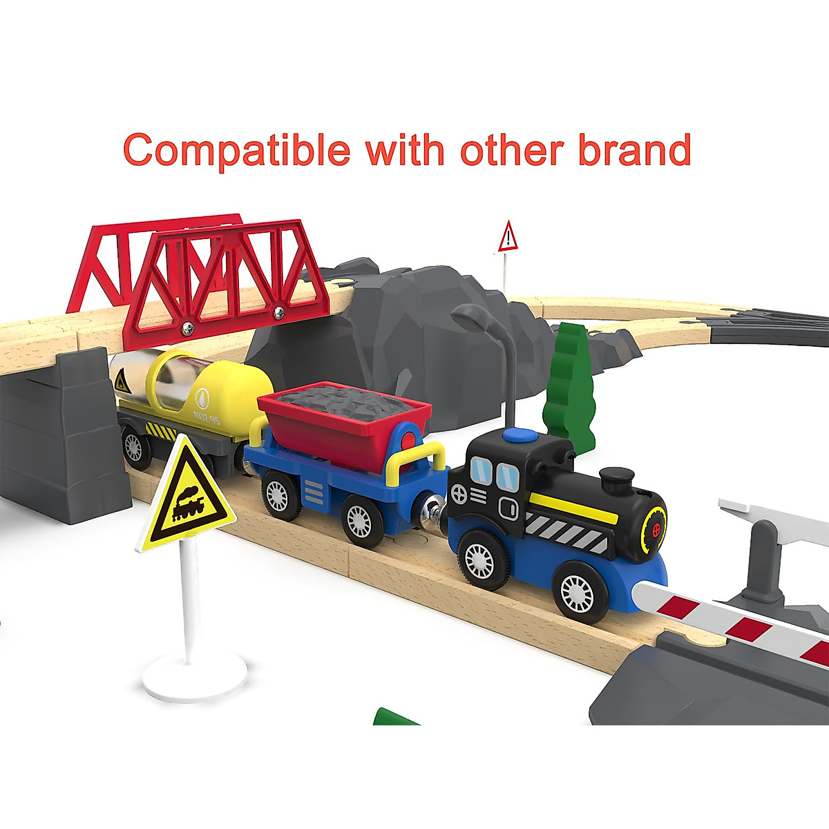 Train Accessories Battery Operated Locomotive Train, Engineering Train Fits All Train Set for Toddlers, Engine Powerful Train Toys for Wooden Railway System, Train for Kids