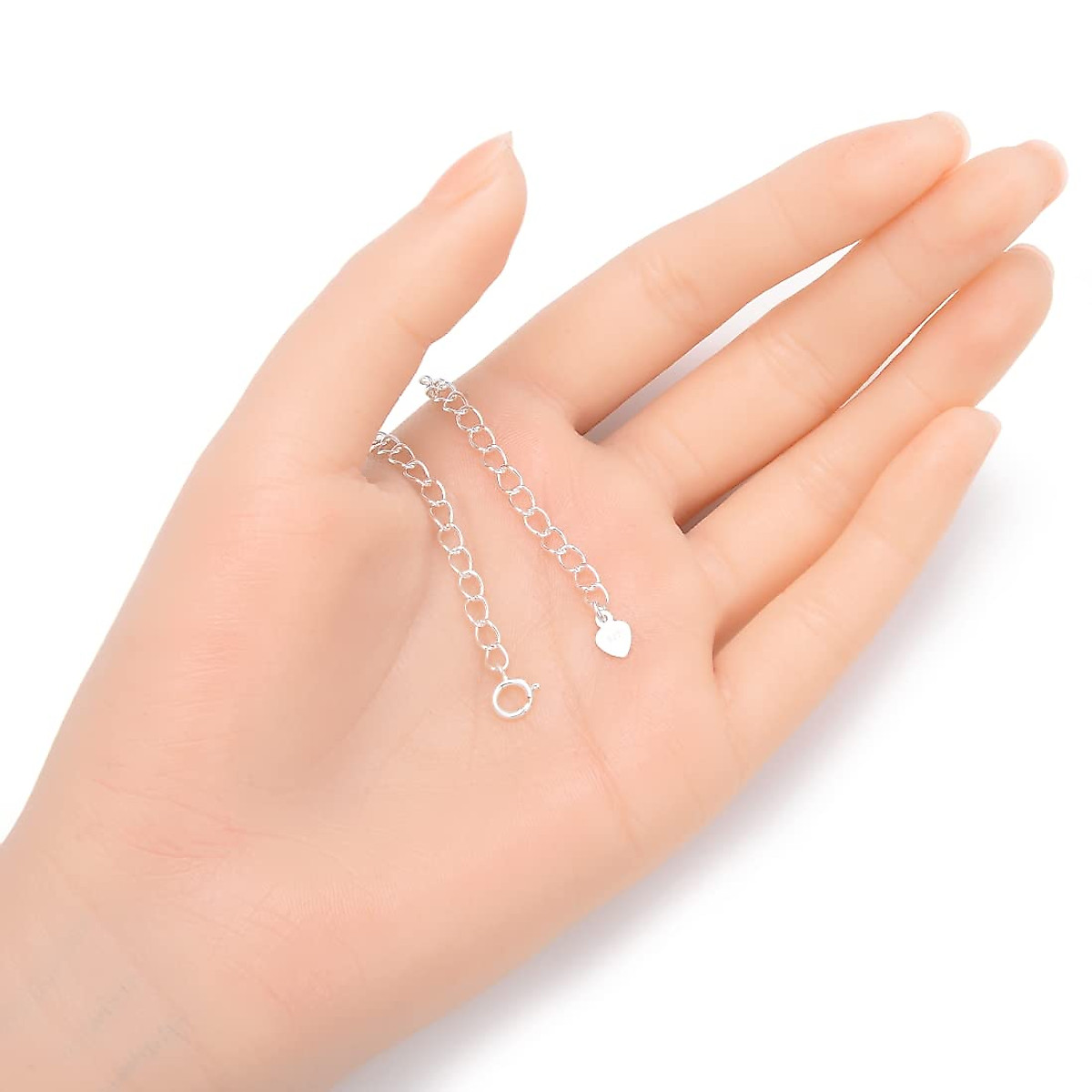 2pcs Adabele Authentic 925 Sterling Silver Jewelry Making Chain Extender with Cute Heart Drop Strong Removable Adjustable 6 inch Extension for Necklace Anklet Bracelet SS301-6