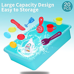 20 PCS Baby Bath Play Sink Toys, Kids Toy Sink, Electric Dishwasher Play Kitchen Set with Running Water for Kids Toddler - 3-4 Years Old Boys and Girls Pretend Play