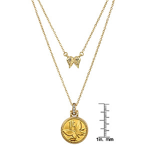 Coin Necklace Angel Wings Double Cable Chain– Genuine Butterfly One Toea | Goldtone 18” and 16” Chain Lobster Claw Clasp | Certificate of Authenticity