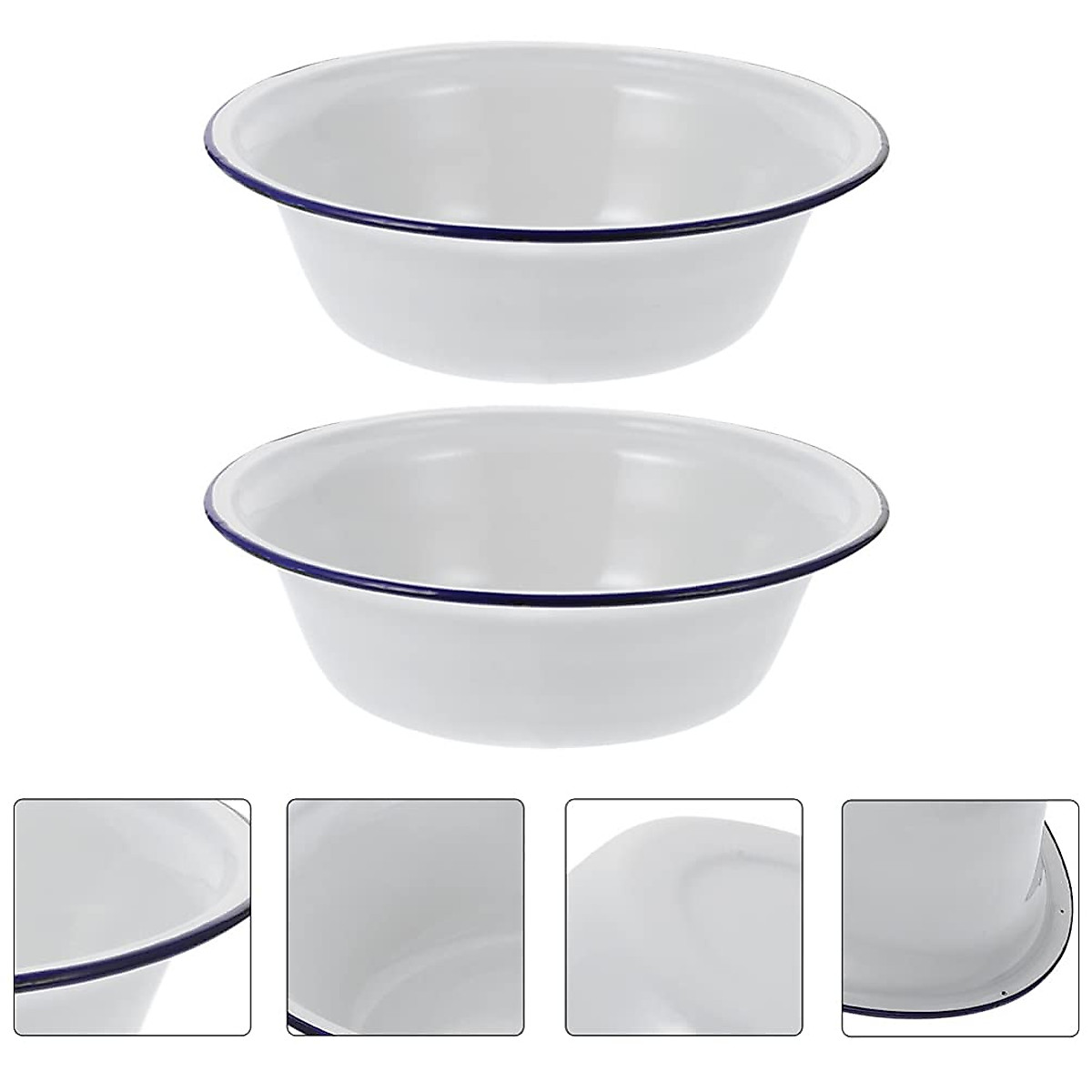 2pcs Enamel Bowl Vintage Style Enamelware Soup Bowl Round Cereal Bowl Salad Serving Bowl Soup Basins 14cm/5.5 inch