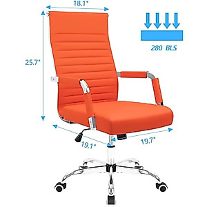Office Chair,Ergonomic Office Chair Ribbed Office Desk Chair Mid-Back PU Leather Executive Conference Task Chair Adjustable Swivel Chair with Arms Home Office Desk Chair,