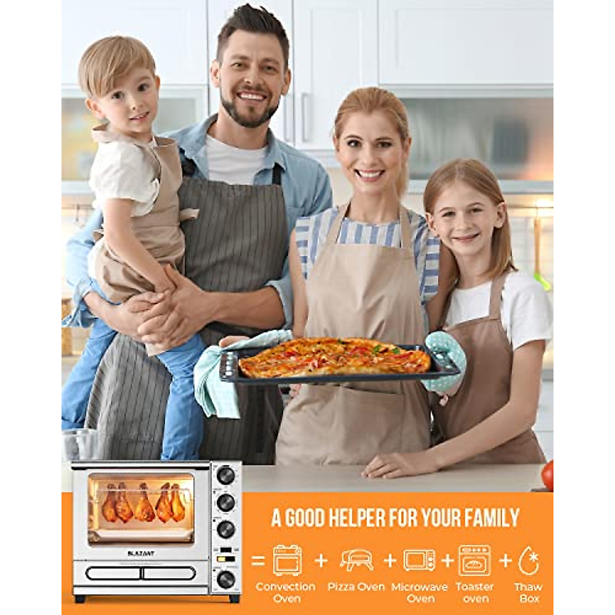 Toaster Oven Countertop, Dual Zone Toaster Oven Air Fryer Combo 29QT/28L Extra Large Capacity with 12 Inch Pizza Oven for Indoor (Max 550℉), for Roast Turkey, Stainless Steel Housing and Accessories Set, Quartz Heating Element(Good Heating Speed) BLAZANT