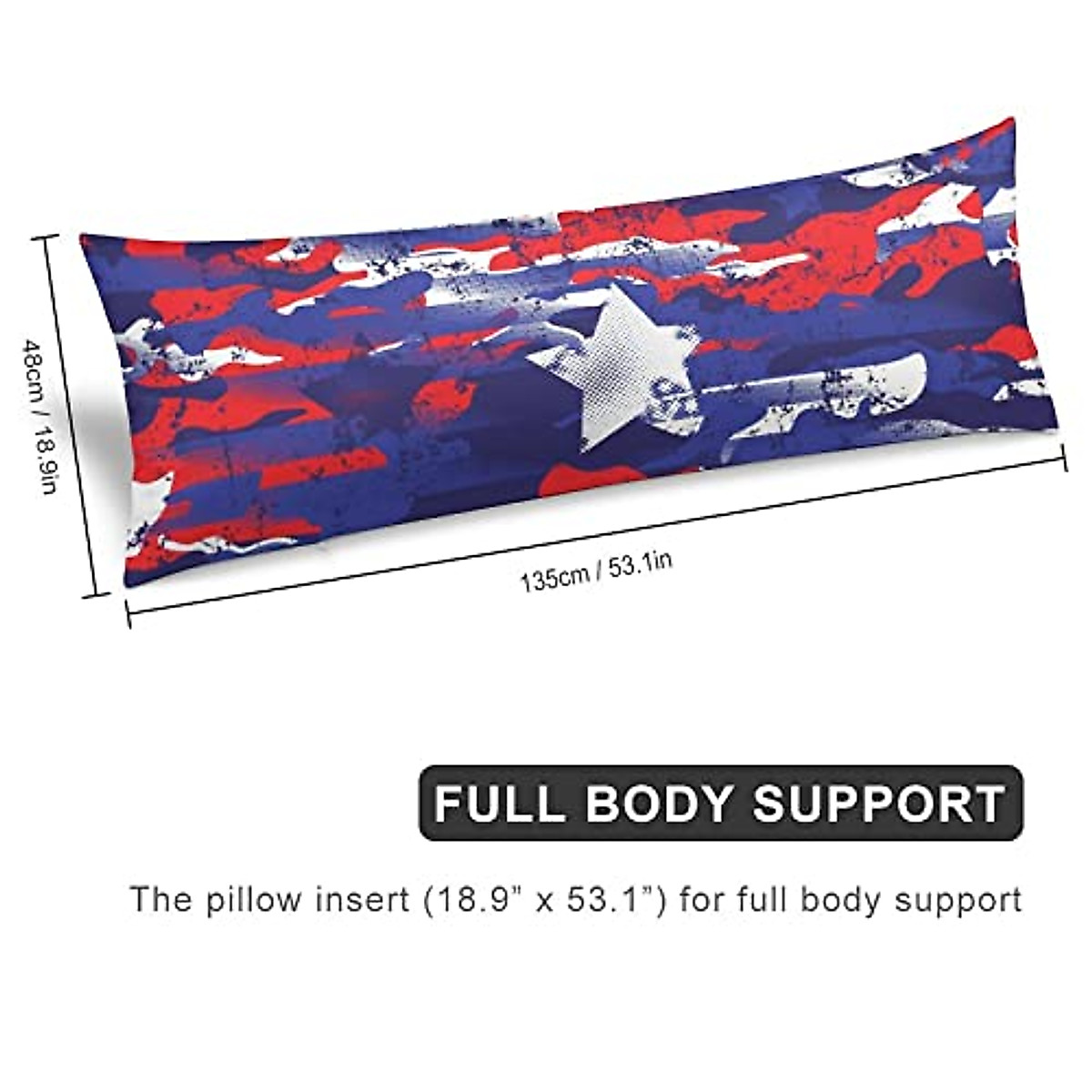 LynaRei Body Pillow Cover Red White Blue Camo Long Pillow Case Protector with Zipper Independence Day Rectangle Soft Large Throw Pillow Covers for Home Bedding Couch Sofa 20"x54"