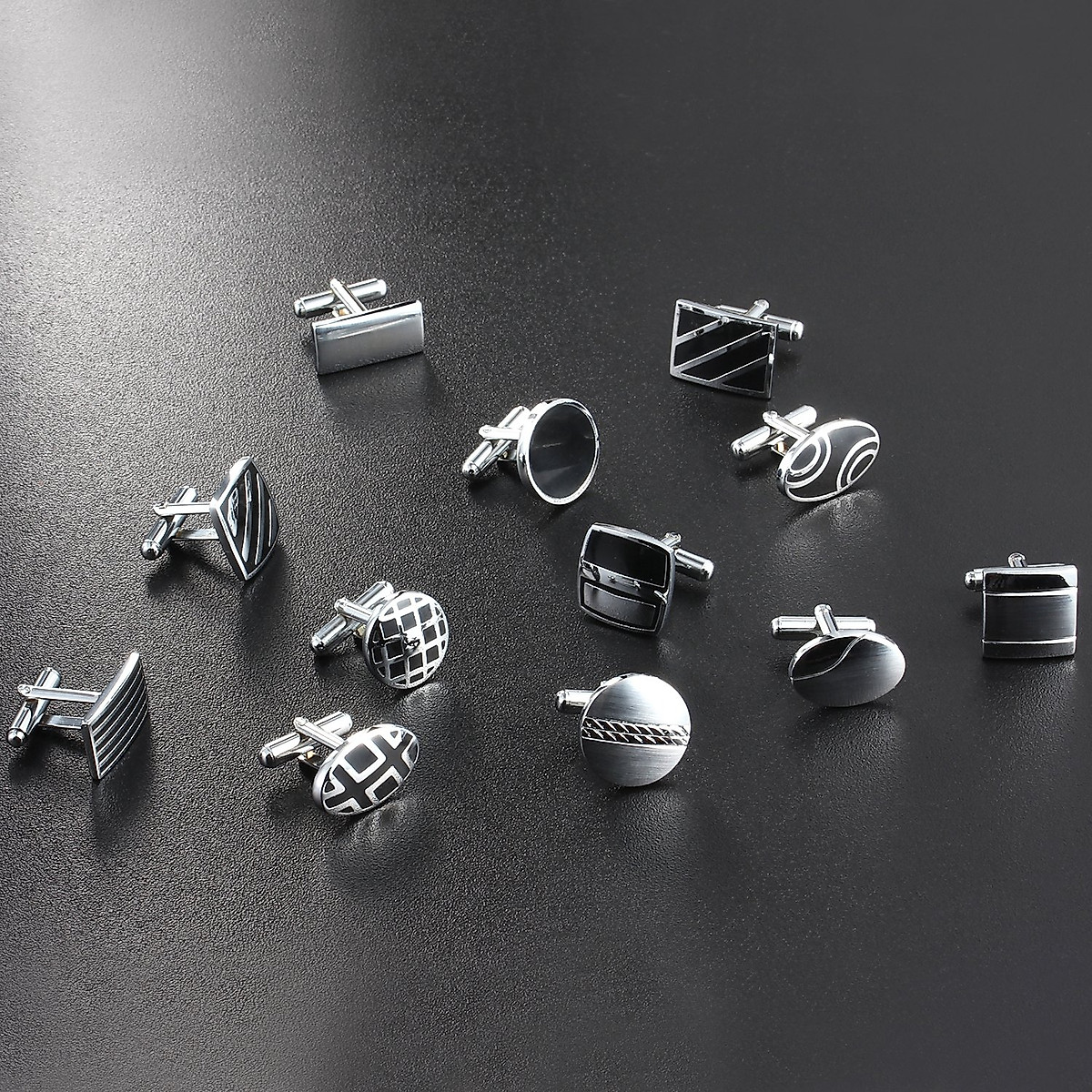 Luckeyui 12 Pairs Cufflinks Set Gifts for Men Vintage Wedding Tuxedo Shirt Cuff Links Silver & Black