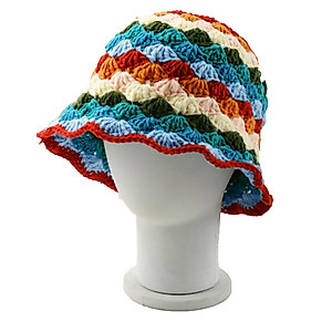 Crochet Bucket Hat Women Trendy Knit Floral Floppy Cap Cute Boho Flower Handmade Beanies Outdoor Boho Travel Fishing Hat