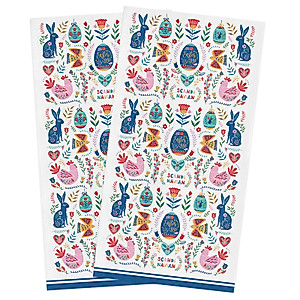 Big buy store Happy Easter Bunny Eggs Chicken Kitchen Dish Towels Set of 2, Soft Lightweight Microfiber Absorbent Hand Towel Watercolor Spring Flowers Tea Towel for Kitchen Bathroom 18x28in