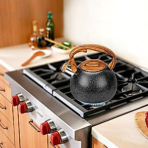 Foedo Tea Kettle, 2.7 Quart Whistling Tea Kettle Stovetop, Tea Pots for Stove Top Food Grade Stainless Steel with Wood Pattern Handle, Grey Teapot