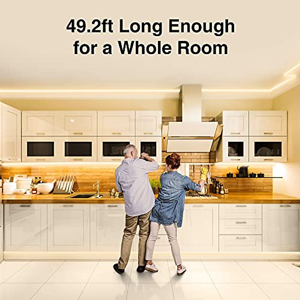 Onforu Warm White LED Strip Lights, 49.2ft 3000K White Dimmable Strip Lighting, 2835 LEDs Tape Light, 15m 12V Adhesive Rope Christmas Light, Flexible Ribbon Light for Kitchen Cabinet Bedroom Wardrobe