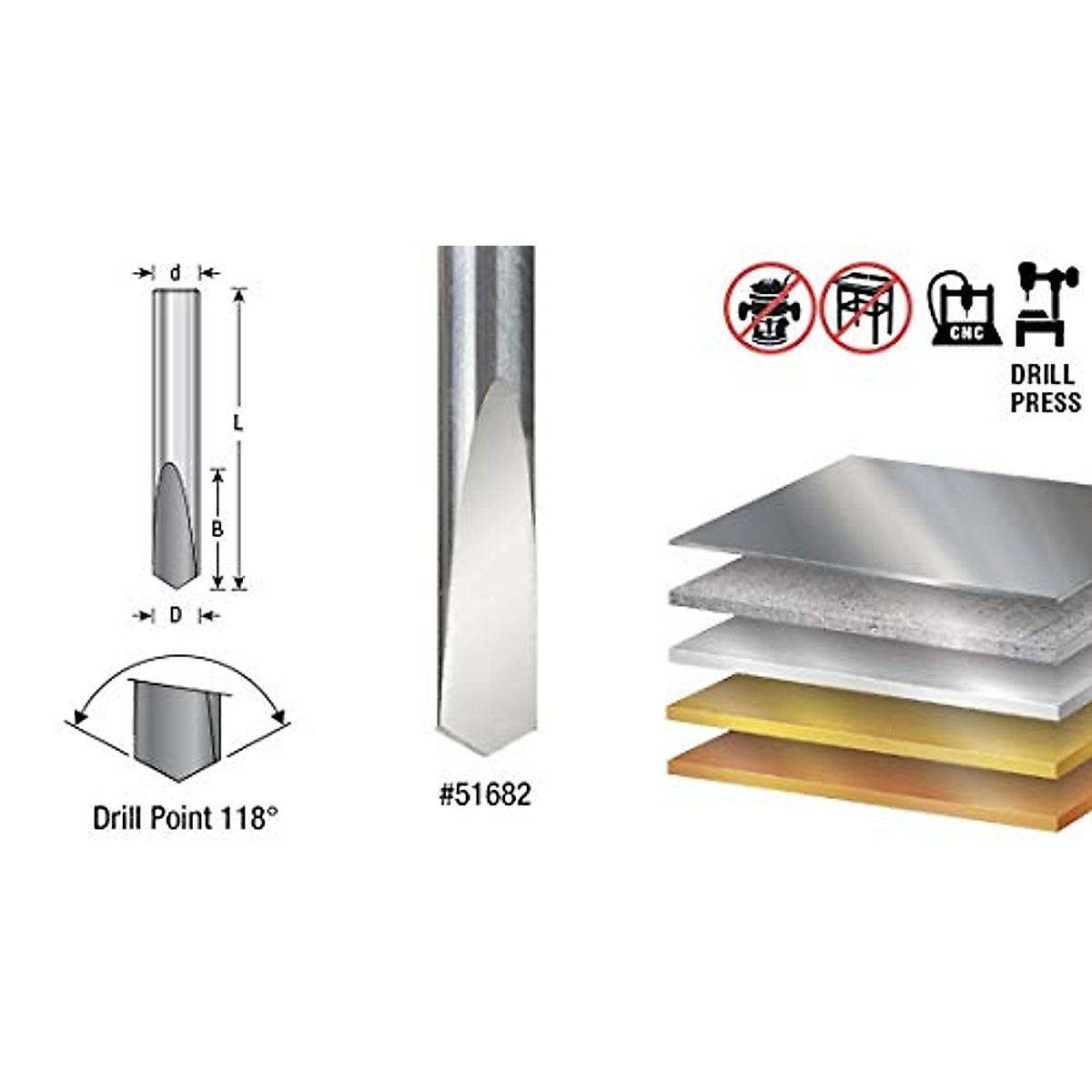 Amana Tool - 51689 CNC Solid Carbide 118° Pt. Spade Drill 3/8 Dia x 1 x 3/8 Shank