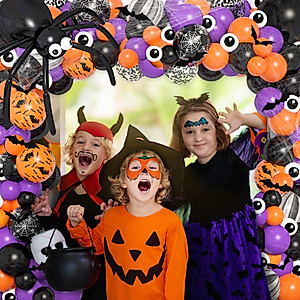 165Pcs Halloween Balloon Arch Garland Kit with Giant Spider Bat Balloon Black & White Orange Purple Confetti Halloween Foil Balloons 3D Bat Eyeballs for DIY Halloween Birthday Party Decorations