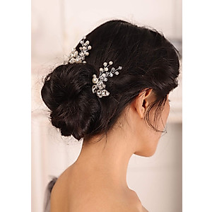 Kercisbeauty 2pcs Silver Hair Pins for Women Wedding Bridal Hair Piece Set Pearl Jewelry for Women Special Occasion