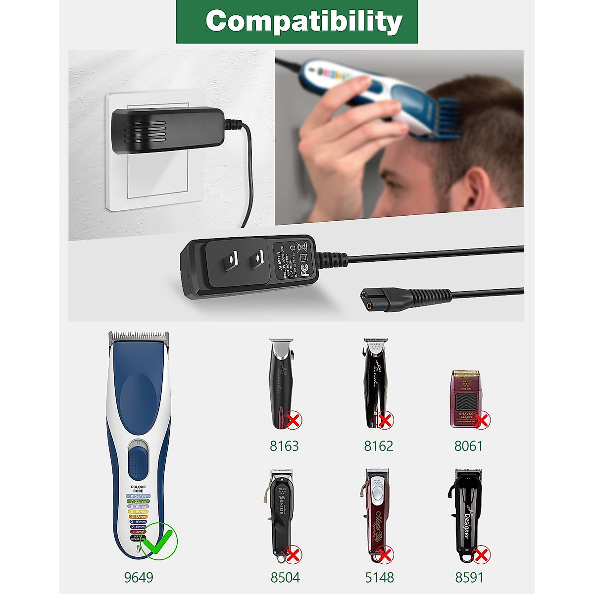 Charger for Wahl Trimmer 9818L 9818 9888L 9854L 9876L 9864 Shaver Groomer Clipper, 4.2V AC Adapter for S003HU0420060 S004mu0400090 9854-600 97581-405 9867-300 79600-2101 97581-1105, JOVNO Power Cord