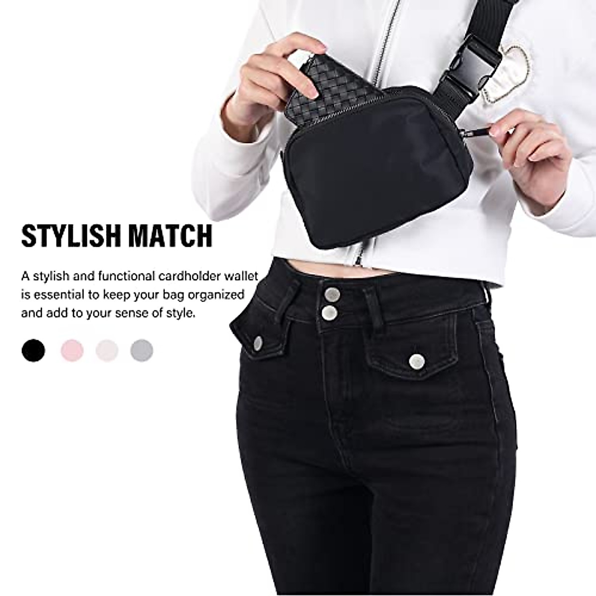 Everywhere Belt Bag with Card Holder Wallet for Women, Fanny Pack Crossbody Bags with Longer-length Adjustable Strap, Unisex Fashion Waist Packs for Workout Travelling Running (Black)