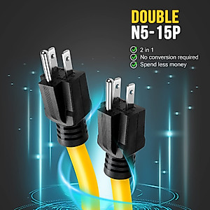 2X5-15 Plug Male to Generator Twist Lock L14-30 Receptacle Female Y Adapter Cord STW 3 Feet 120V/240V 30 Amp Generator Welder Dryer Power Cord Adapter,100% Copper Wire Conductor Inside.