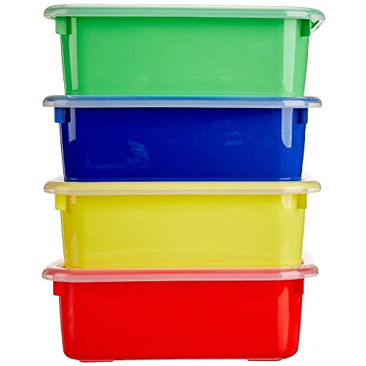 Zilpoo 4-Pack Toy Storage Organization Bins with Lids, 10 Quart Stackable Plastic Shelf Containers with Cover, Classroom School Supplies Closet Shelves Arts and Crafts Bin