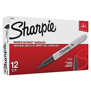 Permanent Marker, Fine Point, Black Ink, Lot of 12