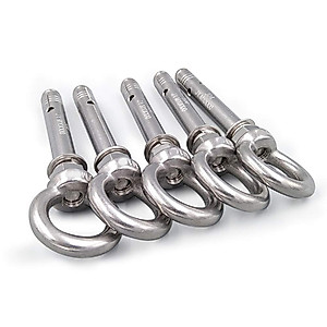 Preamer 1/4" X 2-3/4" Heavy Duty Stainless Steel Concrete Anchors Eye Bolt Eyebolt Anchor Wall Concrete Brick Anchor Expansion Bolts Ring Screw Eyes,5-Pack