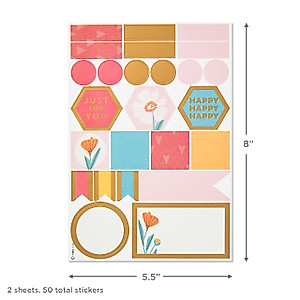 Hallmark Pink Flat Wrapping Paper Sheets with Cutlines on Reverse (12 Folded Sheets with Sticker Seals) Spring Flowers, Stripes, Hearts for Valentine's Day, Easter, Mother's Day, Bridal Showers