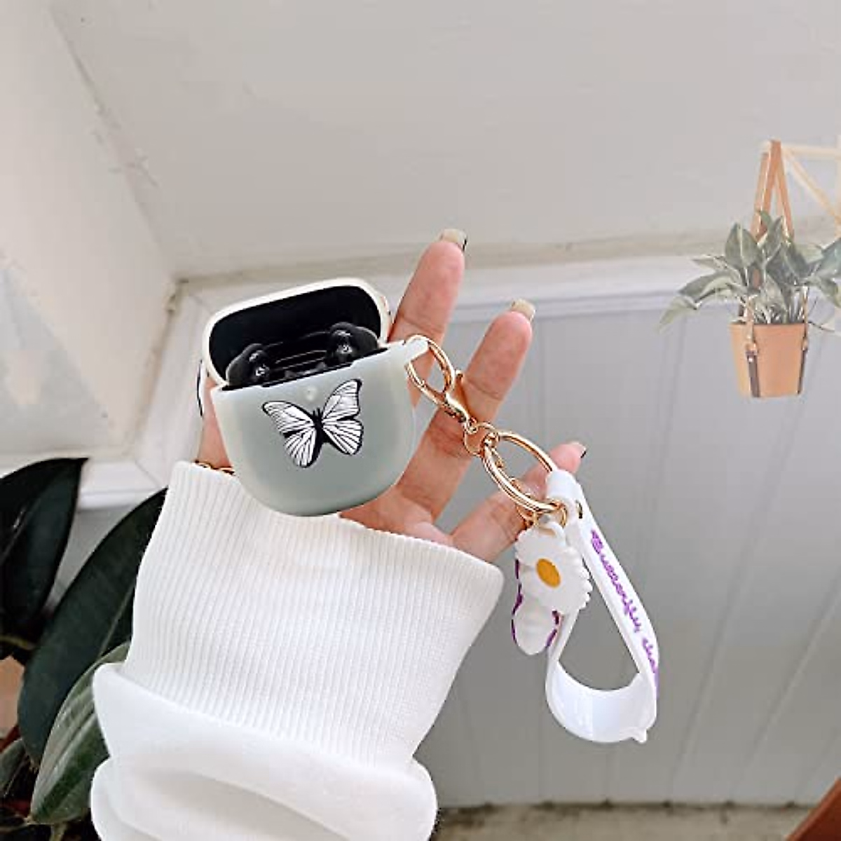 Case Cover for Bose QuietComfort Earbuds II 2022, Cute Butterfly Charm Soft Silicone Skin Glow in Dark Protector with Keychain for Bose Earbuds ii Case (White)