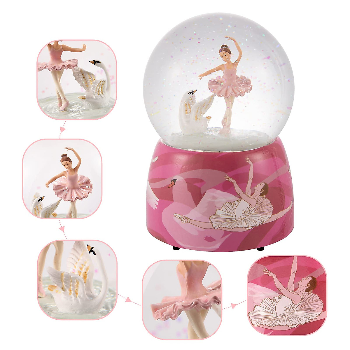 Dreamwizor Snow Globe for Birthday, Ballet Recital Gift, Made with Real Glass, Collectible Ballet Dancer Snowglobe for Adult, Musical Snow Globe Gift for Wife, Women and Girls, Tuned Swan Lake