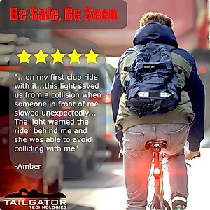 Tailgator Bike Rear Tail Brake LED Light - Accelerometer Brake Sensing Feature - Brightest Light at 300 Lumens - Rechargeable Battery Lasts Up to 60 Hours - Day/Night Visibility - Best Brake Light