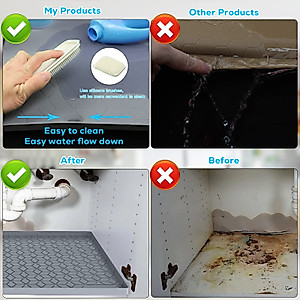 Under Sink Mat for Kitchen, 34"x22" Silicone Waterproof Under Sink Shelf Liner, Flexible Sink Cabinet Organizer Tray, Hold up to 3.3 Gallons Liquid, Sink Protector Tray with Drain Hole Easy to Clean