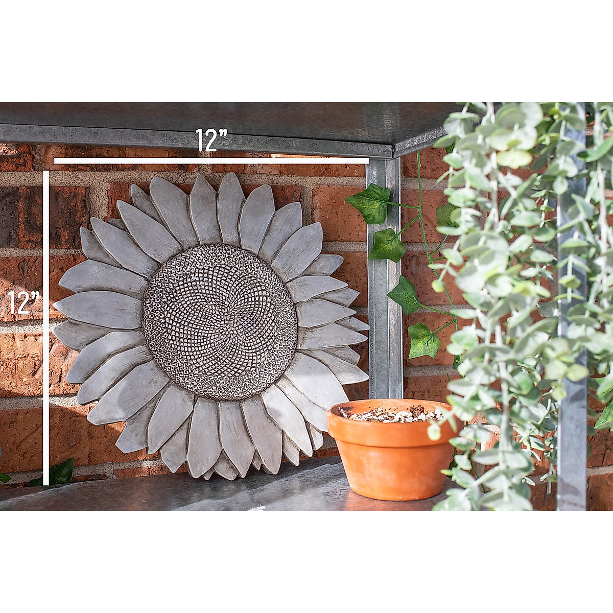 NAT & Jules Sunflower Shaped Dimensional Indoor Outdoor 12 inch Cast Resin Decorative Garden Stepping Stone, Patio, Walkway Sculpture Yard Art, Stone Grey