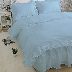 Privilege Bedding Luxurious Edge Ruffle Duvet Cover with Pillowshams 3 Piece Sets 100% Egyptian Cotton 500 TC Queen (90''x90'') Solid Navy Blue