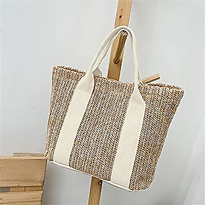 Mini Straw Tote Bag Natural Straw Woven Beach Bag Casual Shoulder Bags Handbag for Women Fashion Street Bags (Beige, One Size)
