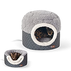 K&H PET PRODUCTS Thermo-Pet Nest Heated Cat Bed for Indoor Cats & Kittens, 2-in-1 Heated Cat Cave & Cuddler, Gray, Small 18 X 15 Inches