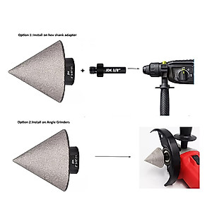 JDK Diamond Beveling Chamfer Bit, Diamond Countersink Drill Bits 2 Inch for Existing Holes Marble Glass Ceramic Countersink Hole Trimming 3/8” Hex Shank Adapter (2‘’ Hex Shank)