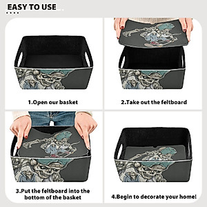 J JOYSAY Skull Skater Boy Storage Basket Felt Storage Bin Collapsible Nursery Hamper Foldable Felt Cube Organizer for Bookshelf Bedroom Keepsake