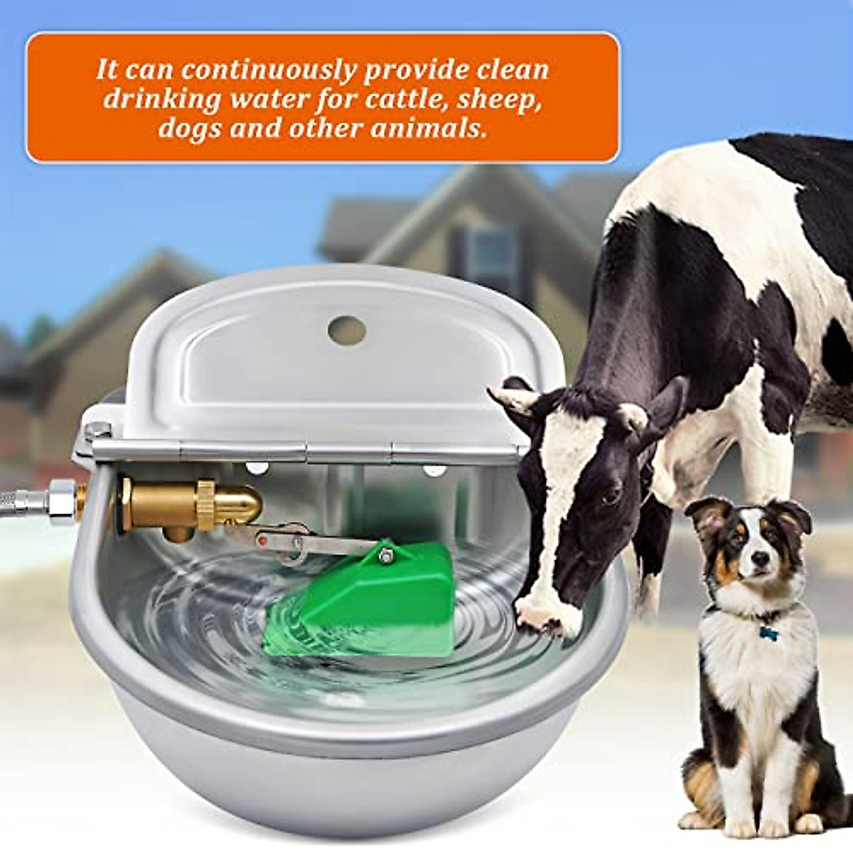 Automatic Livestock Waterer Dog Water Bowl Dispenser Stainless Steel Auto Outdoor Dog Water Bowl Self Filling for Cattle Cow Dog Horse Donkey Chicken Pets Goat