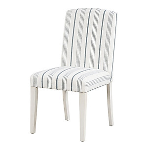 FIQHOME 5 Pieces, Round Solid Wood Legs and 4 Striped Fabric Upholstered Chairs, Set for 4, Dining Table for Small Spaces, Apartment,White