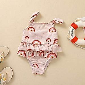 Newborn Baby Girls Rainbow Swimsuit Sleeveless Ruffle Swimwear One Piece Bikini Bathing Suit 0-3Y (Beige, 0-6M)