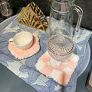 Coasters for Drinks, Handmade Preppy Tufted Pink Pastel Smily Face Rug Cute Aesthetic Home Room Decor Coffee Table Gift 4Pcs