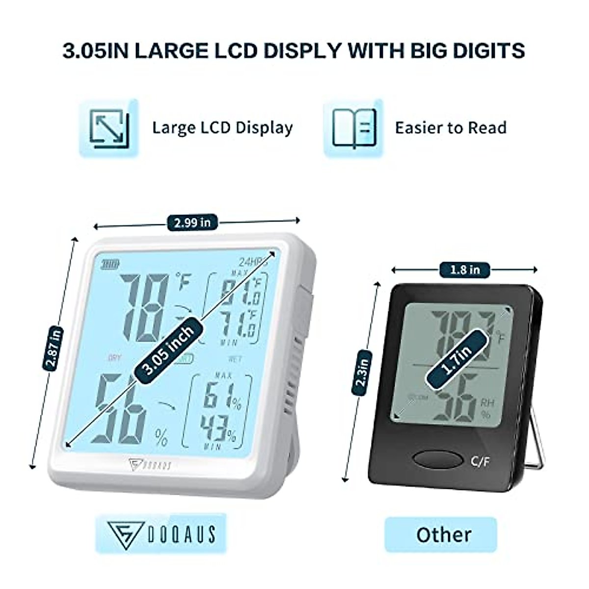 DOQAUS Digital Hygrometer Indoor Thermometer for Home, Room Thermometer with 3s Fast Refresh & Max Min Records, Temperature Humidity Monitor Meter with Touch LCD Backlight, USB Rechargeable