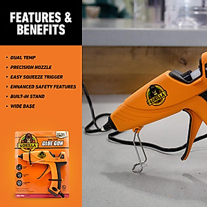 Gorilla Dual Temp Full Size Hot Glue Gun Kit with 45 Hot Glue Sticks, Precision Nozzle and Easy Squeeze Trigger, for DIY, Craft, Repairs, and More, Orange (Combo Pack:1 Gun, 45 Glue Sticks)