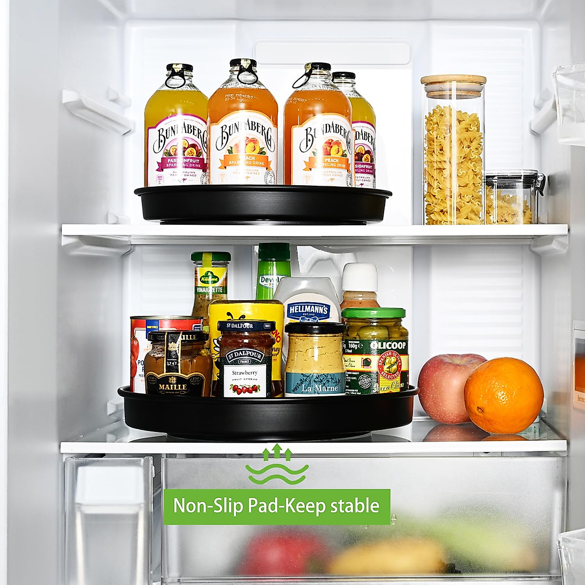 Amolliar 10" 2 Pack Lazy Susan, Non-Skid Rotating Metal Turntable Organizer for Cabinet, Kitchen, Fridge, Pantry Storage, Vanity, Bathroom, Spice Rack for Condiment Organizer, Farmhouse Decor, Black