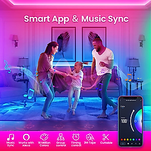 TJOY 50ft Smart Led Strip Lights for Bedroom, Alexa Led Light Strip,5050 RGB Color Changing Music Sync Led Lights Strip with App Remote,Multi-Color Wireless Led Lights for Bedroom (APP+Remote+Voice)