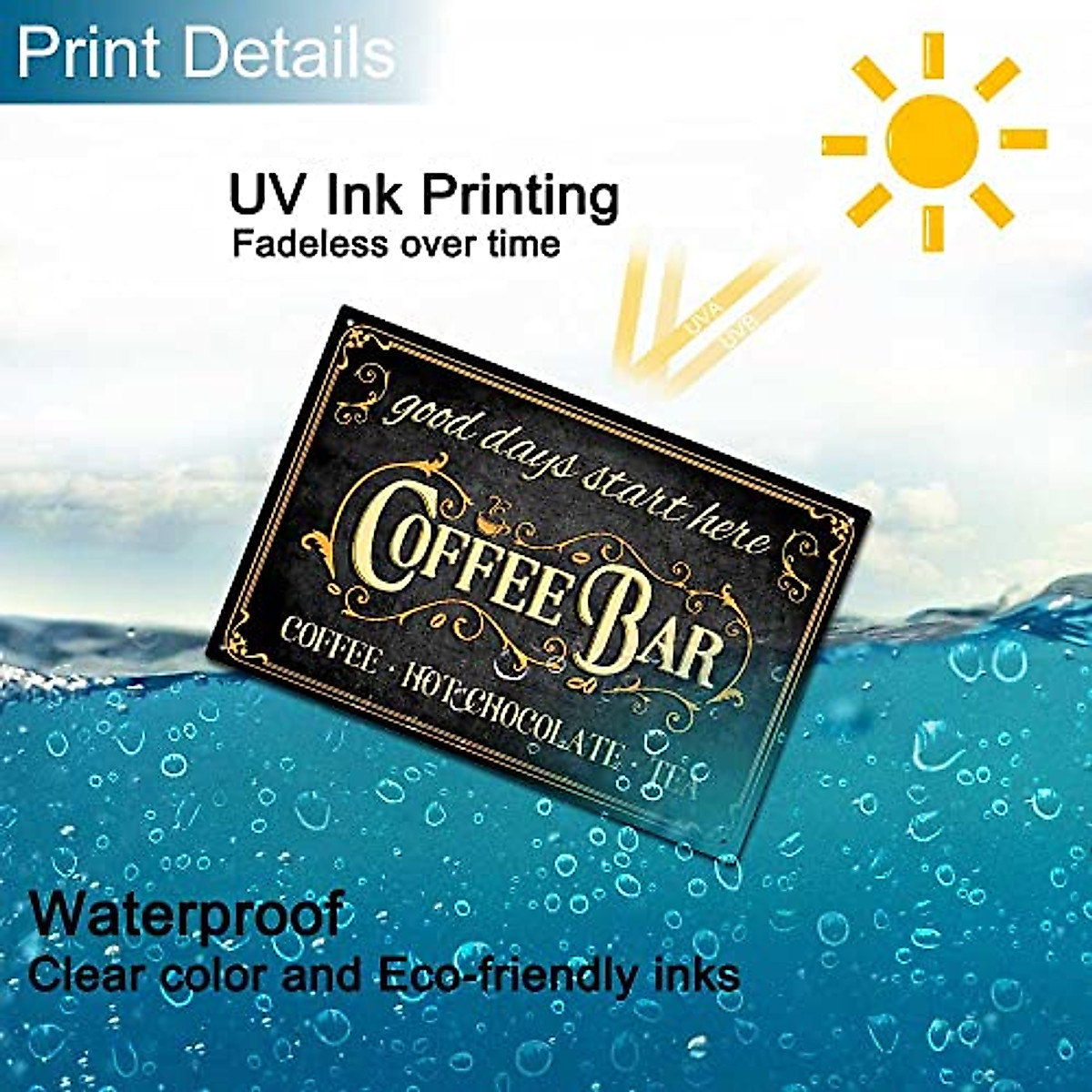 Coffee Bar Sign Hot Chocolate and Tea Vintage Metal Plaque Signs for Kitchen Cafe Pub Home Coffee Station Decor 8 x 12 inch