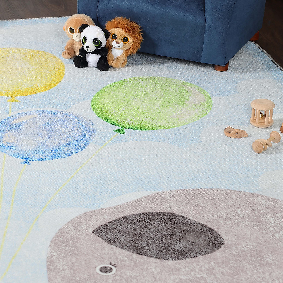 SUPERIOR Kids Indoor Area Rug, Elephant Design, Cute Rugs for Bedroom, Nursery, Playroom, Living Room, Entryway, Unique Accent, Soft Cotton Backed Rugs, Nursery Collection, 4' x 6', Baby Blue