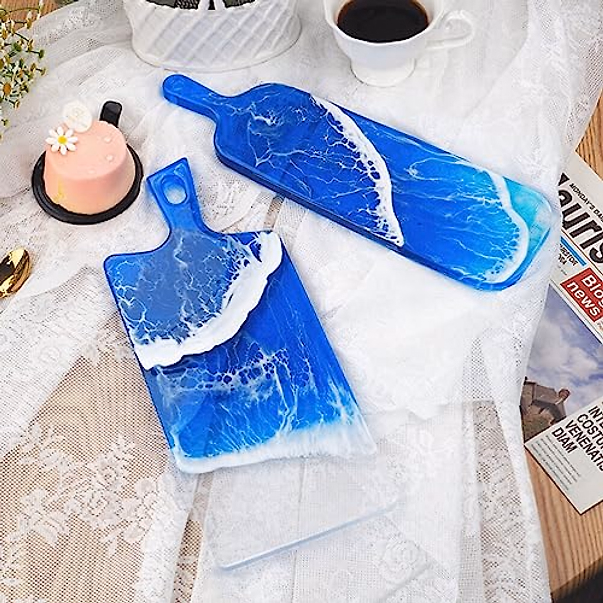 VILLCASE 2pcs Silicone Tray Molds Paddle Epoxy Mold Plate Resin Molds with Handle Coaster Casting Mold Shot Glass Serving Mold Jewelry Tray Crafting Molds for DIY Craft