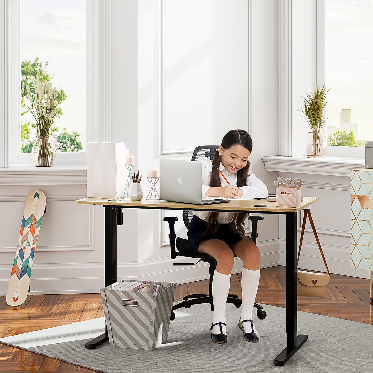 Meilocar Height Adjustable Electric Standing Desk, Sit Stand Computer Desk with Memory Controller, Home Office Desk Computer Workstation 48" x 24" Tabletop (White Top + White Frame)