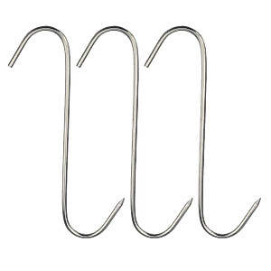 Tinsow 2pcs Stainless Steel Double Hooks + 3pcs S-Hooks for Bacon Hams Meat Processing Butcher Hook Hanging Drying BBQ Grill Cooking Smoker Hook Tool