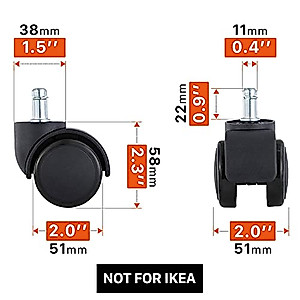 2 Inch Office Chair Caster Wheels Replacement Set of 5 Floor Protecting Smooth Rolling Heavy Duty Computer Gaming Desk Universal Fit Standard Size Black